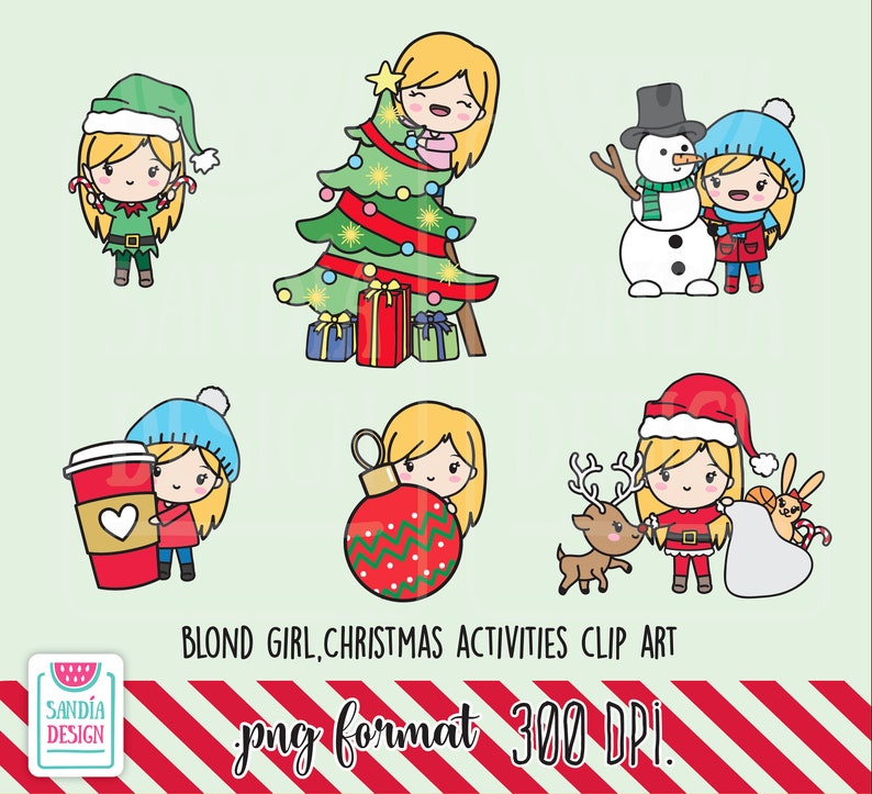 Blond Christmas Girls Chibi Girl Clipart Personal and | Etsy