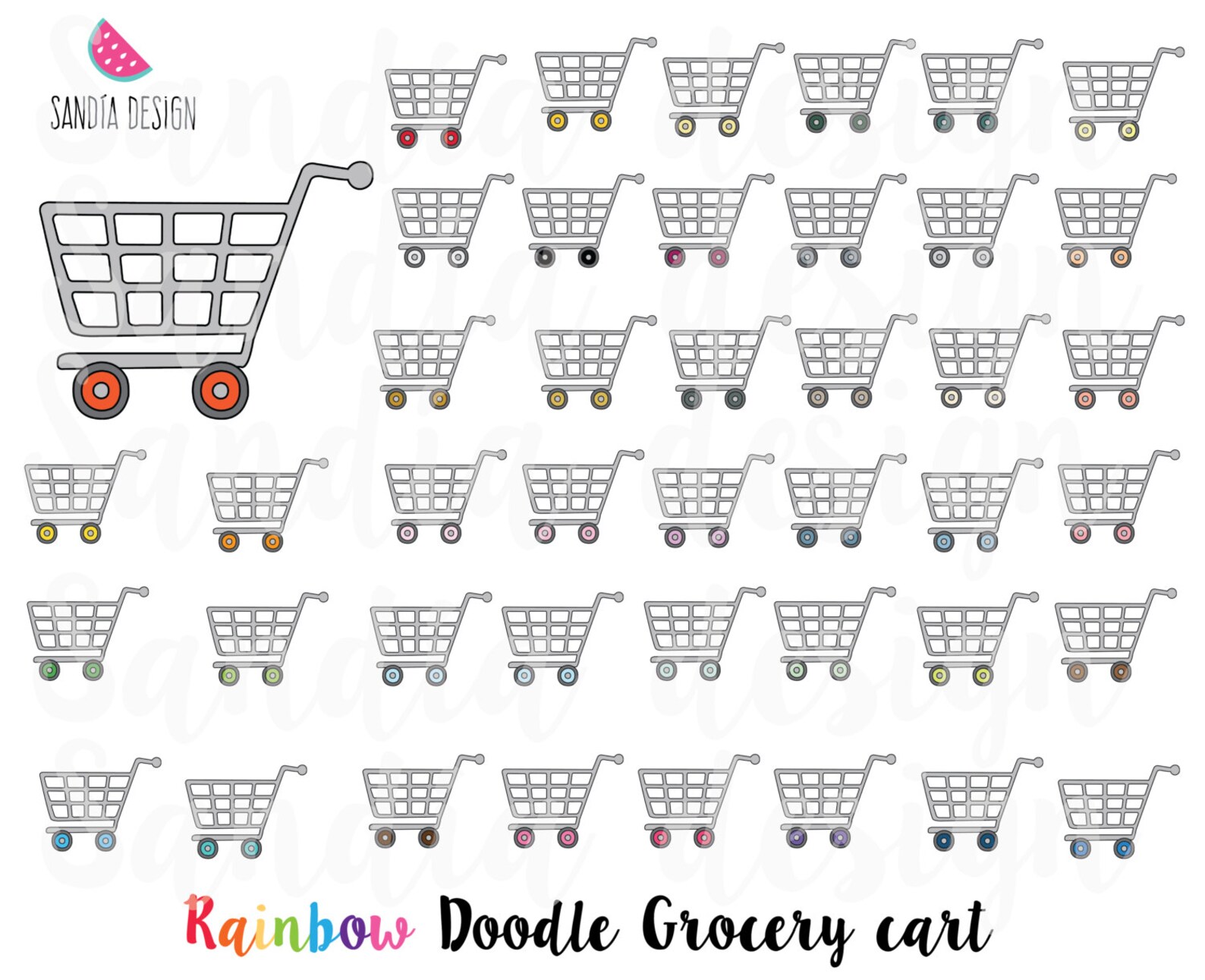 43 Doodle Grocery Cart Clipart, Shopping Cart. Personal and Commercial ...