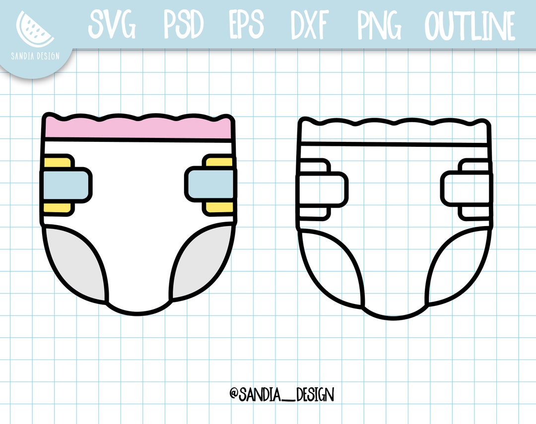Doodle Baby Diaper, SVG, PNG, Psd, Outline, Personal and Commercial Use ...