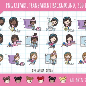 Chibi , Chibi Chores, Girls Bundle Clipart, All Skin and Hair Tones ...