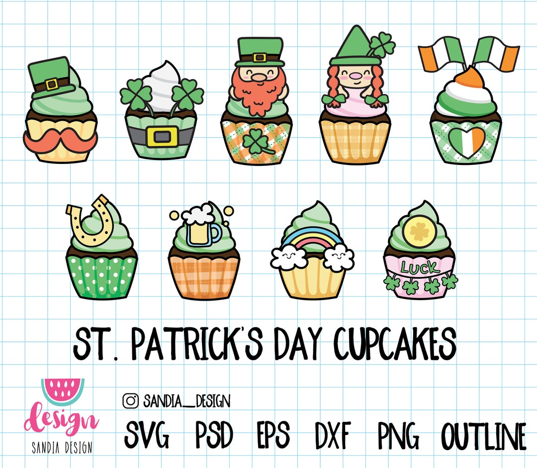 Saint Patricks Cupcake, SVG, PNG, PSD, Outline, Personal and Commercial ...