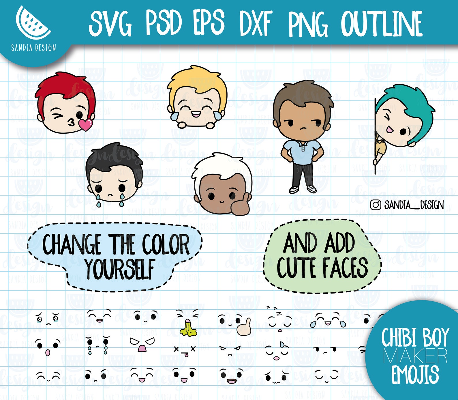 Chibi Boy Maker Emoji, SVG, Eps, PSD, PNG, Outline Clipart, Chibi Boy ...