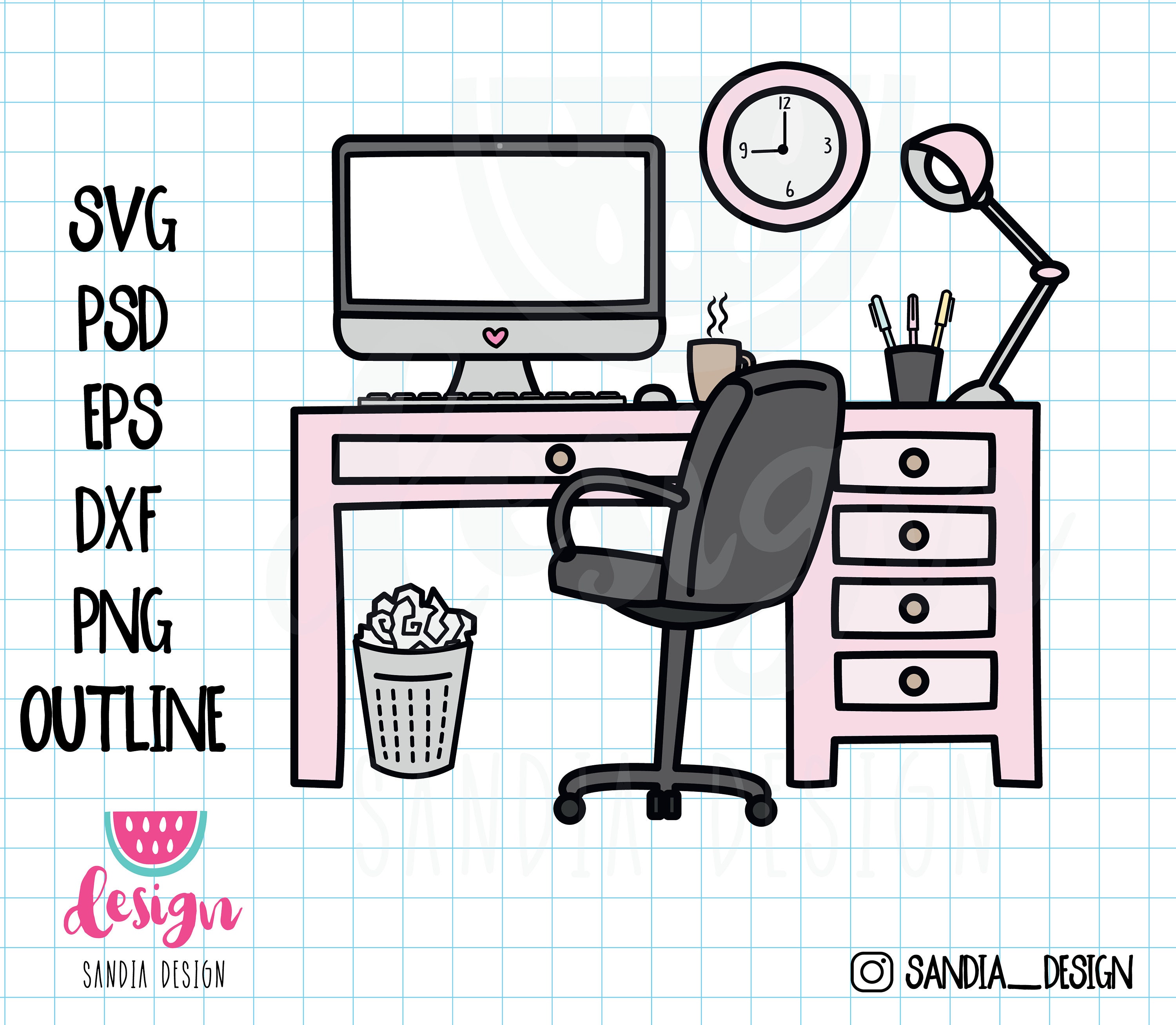 Doodle Desk SVG PNG PSD Outline Messy Desk Work Hard - Etsy