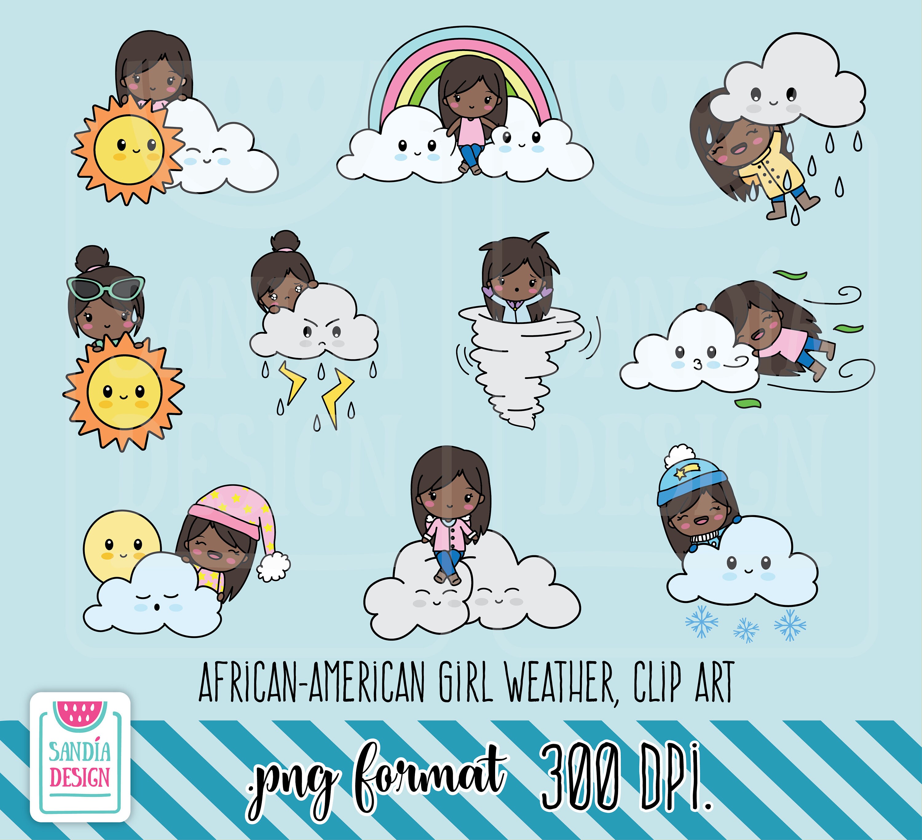 African American Weather Girls Clipart Chibi Girl Personal - Etsy