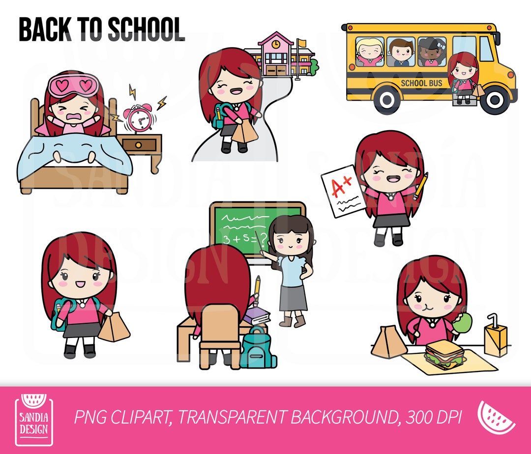 BACK TO SCHOOL, Chibi Girl, Redhead Girl, Clipart, Chibi Girl, Personal ...