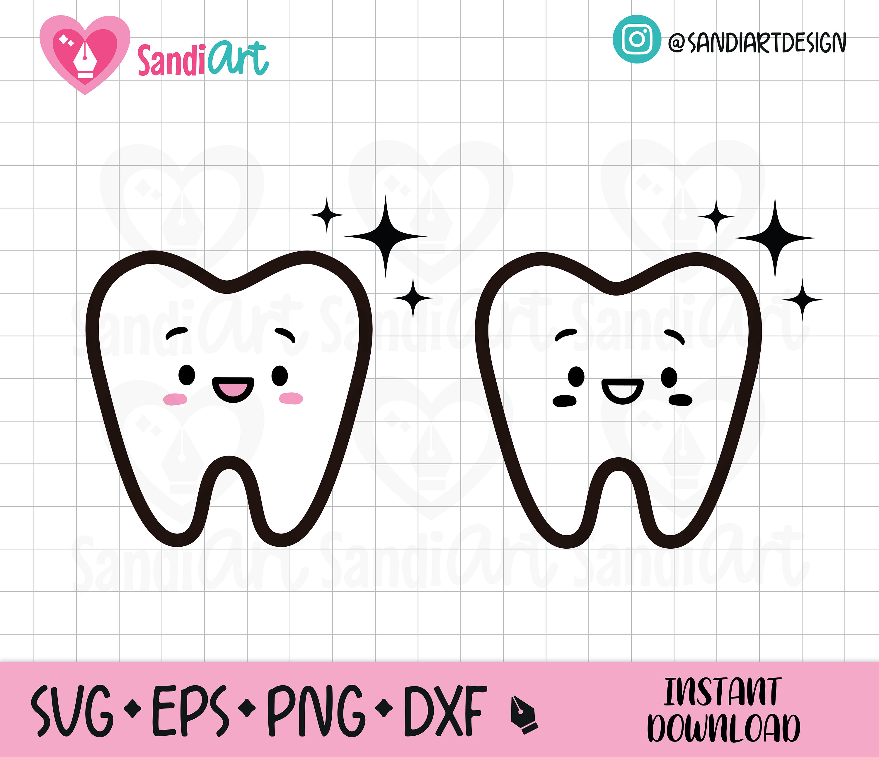 Doodle Tooth, Happy Tooth, SVG, PNG, EPS, Outline, Dxf, Commercial Use ...
