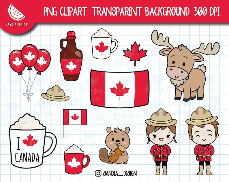 CANADA DAY Doodles Clipart, Maple, Reindeer, Beaver, Chibi Girl ...