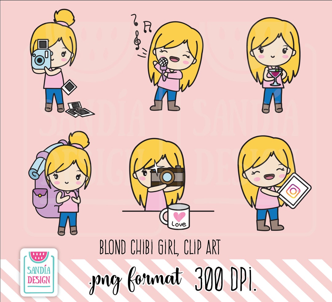 Blond Hobbies Clipart Chibi Girl Personal And Commercial Use Etsy