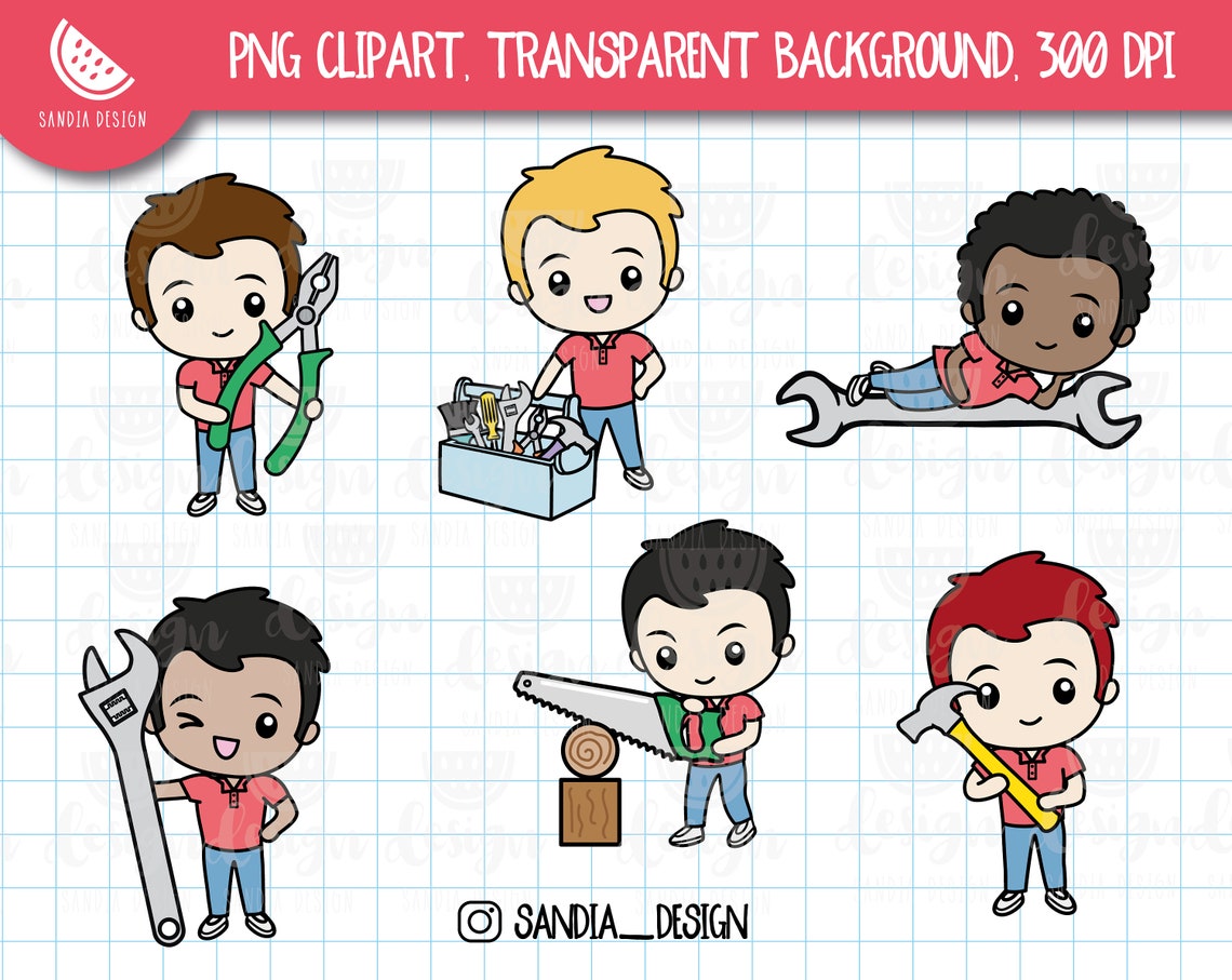 Chibi Boy Tools Bundle Clipart Chibi Character 6 Different - Etsy