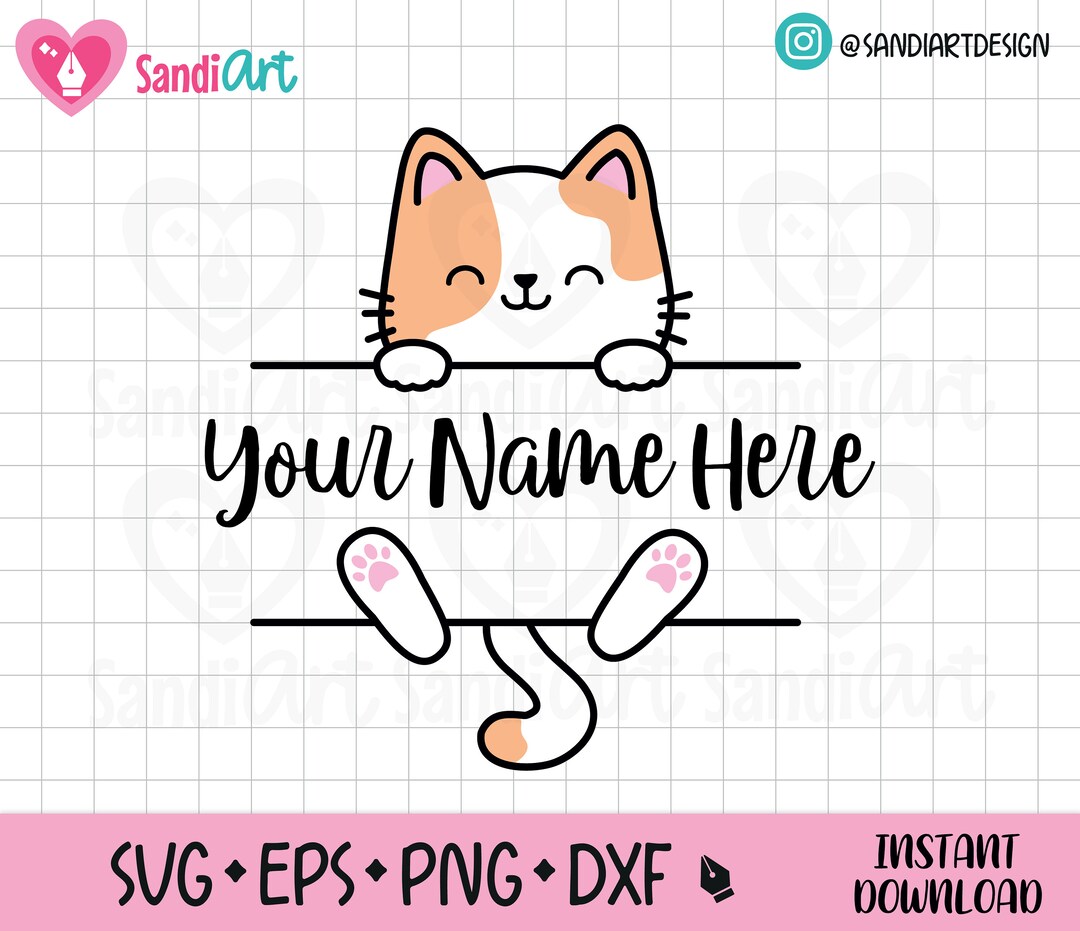 Doodle Cat SVG Clipart, Cat Split, Name Frame, SVG, PNG, Psd, Dxf ...