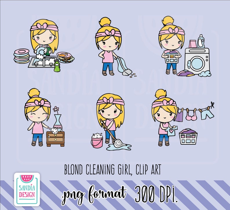 Blond Cleaning Girl Sticker Clipart House Keeper Stickers | Etsy