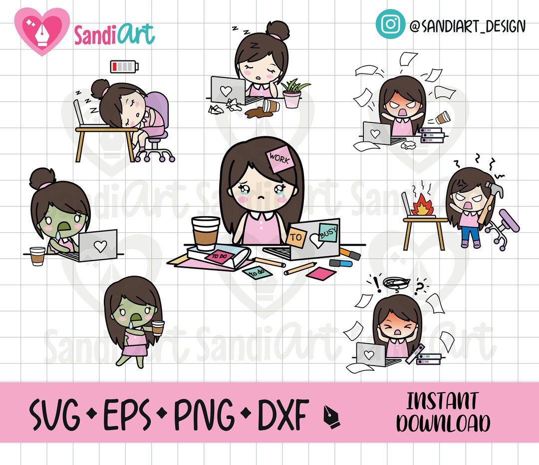 Work Lady, Overworked Chibi Clip Art, Chibi Girl, SVG, PNG, Dxf, EPS ...