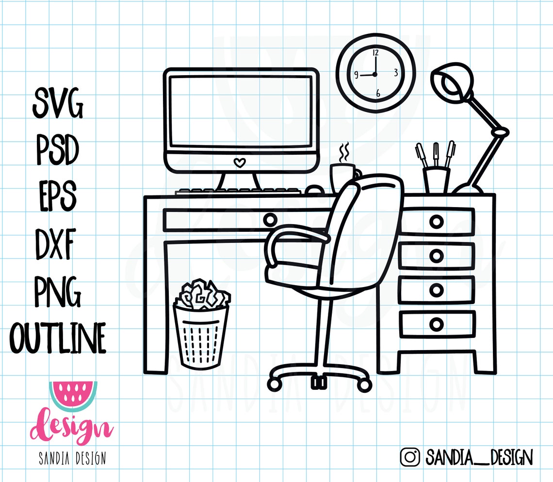 Doodle Desk SVG PNG PSD Outline Messy Desk Work Hard | Etsy