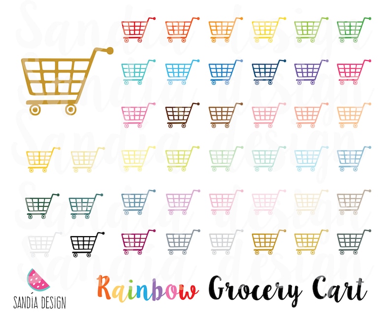 43 Rainbow Grocery Cart Clipart, Shopping Cart. Personal and Commercial Use. - Etsy