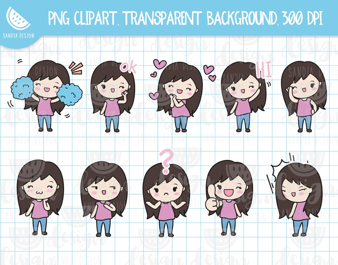 Chibi Feelings, Moods Girls Bundle Clipart, Dark Haired Chibi Girl. - Etsy