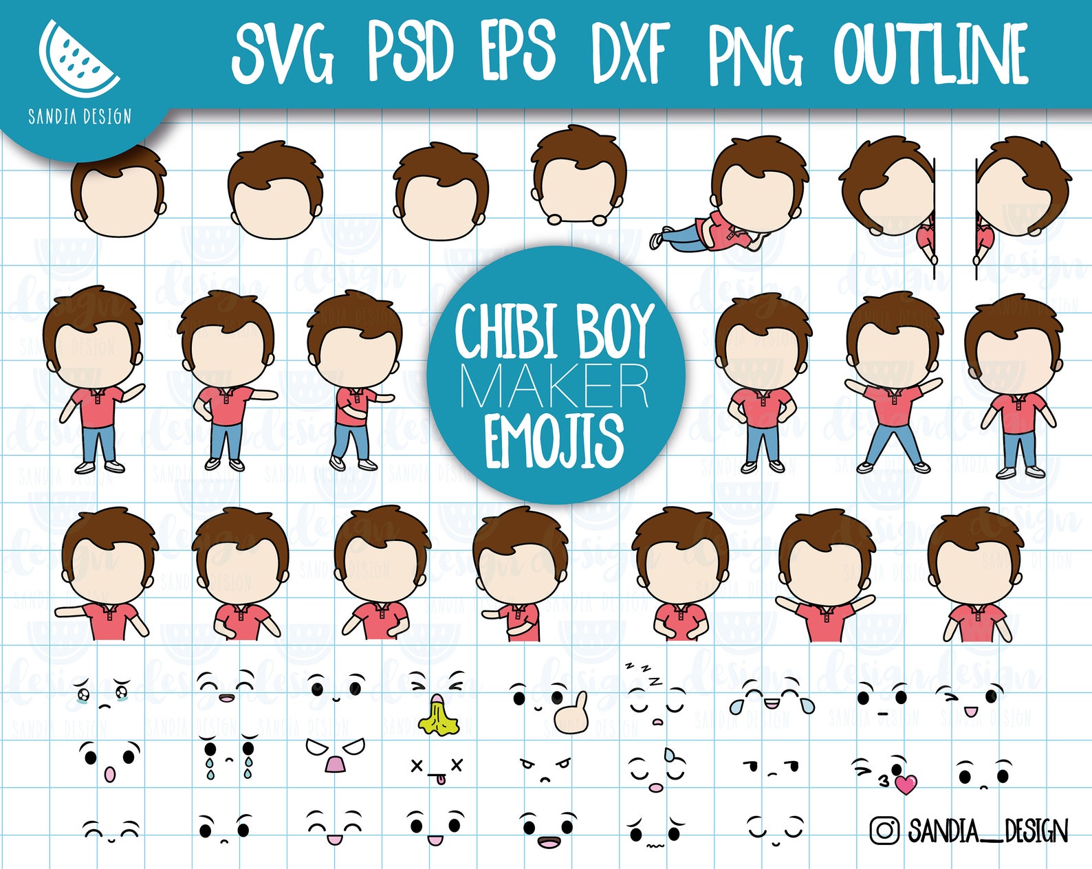 Chibi Boy Maker Emoji, SVG, Eps, PSD, PNG, Outline Clipart, Chibi Boy ...