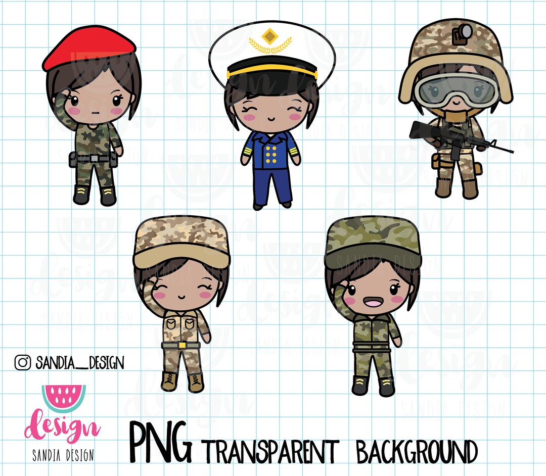 Chibi, Chibi Military Girl, Brunette Chibi Girl, Girl Sticker, Chibi ...