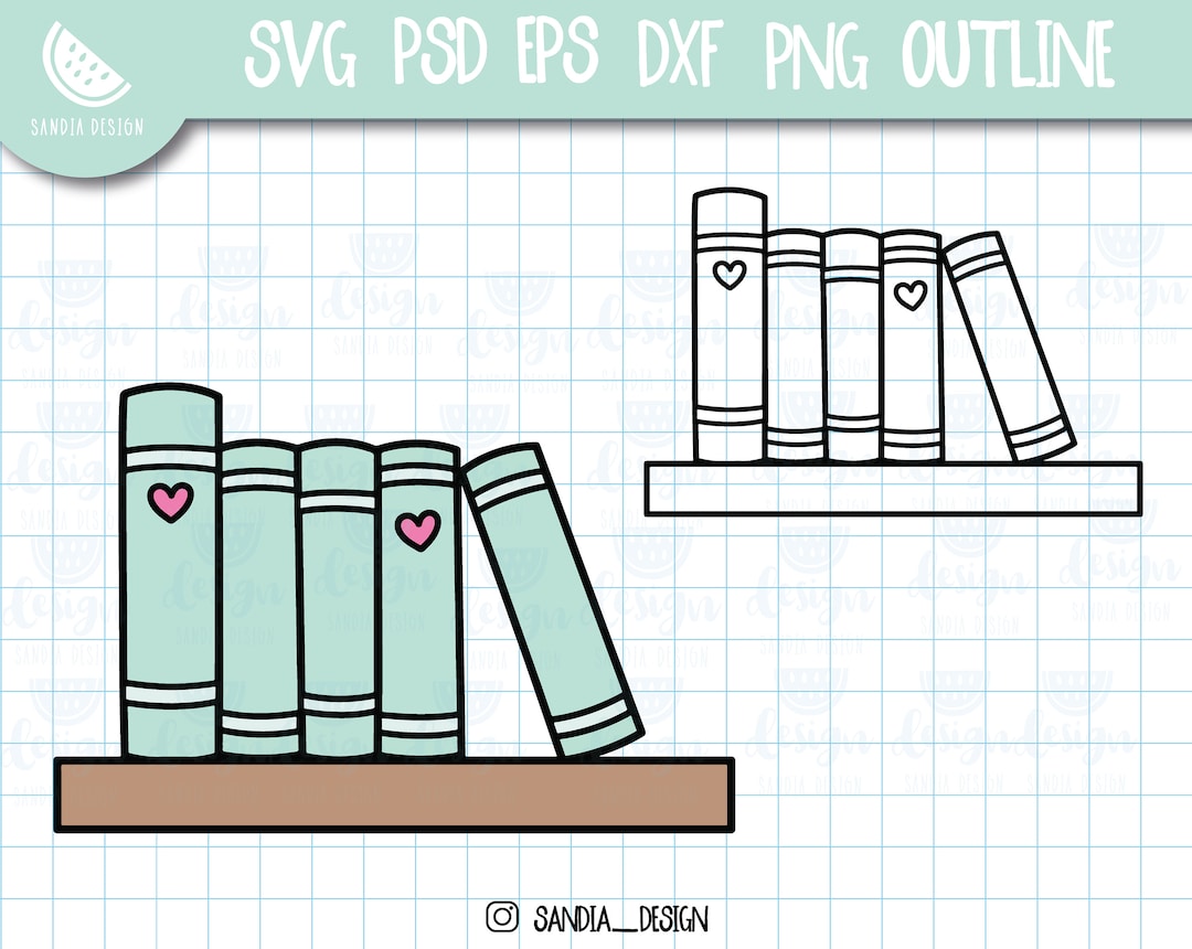 Doodle Books on Shelf , SVG, PNG, Psd, Outline, Personal and Commercial ...