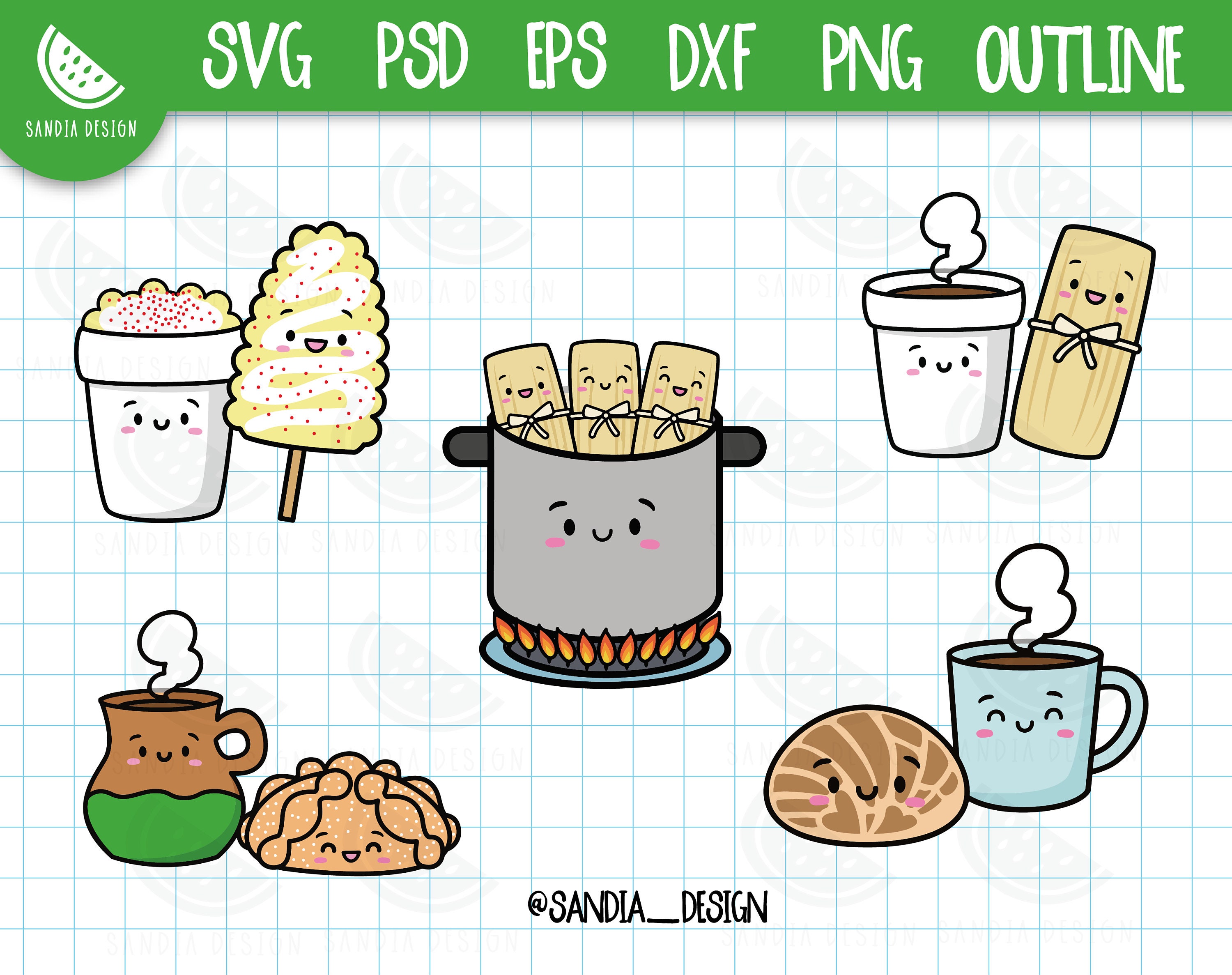 Kawaii Mexican Food ,SVG, PNG, Psd, Outline, Personal and Commercial ...
