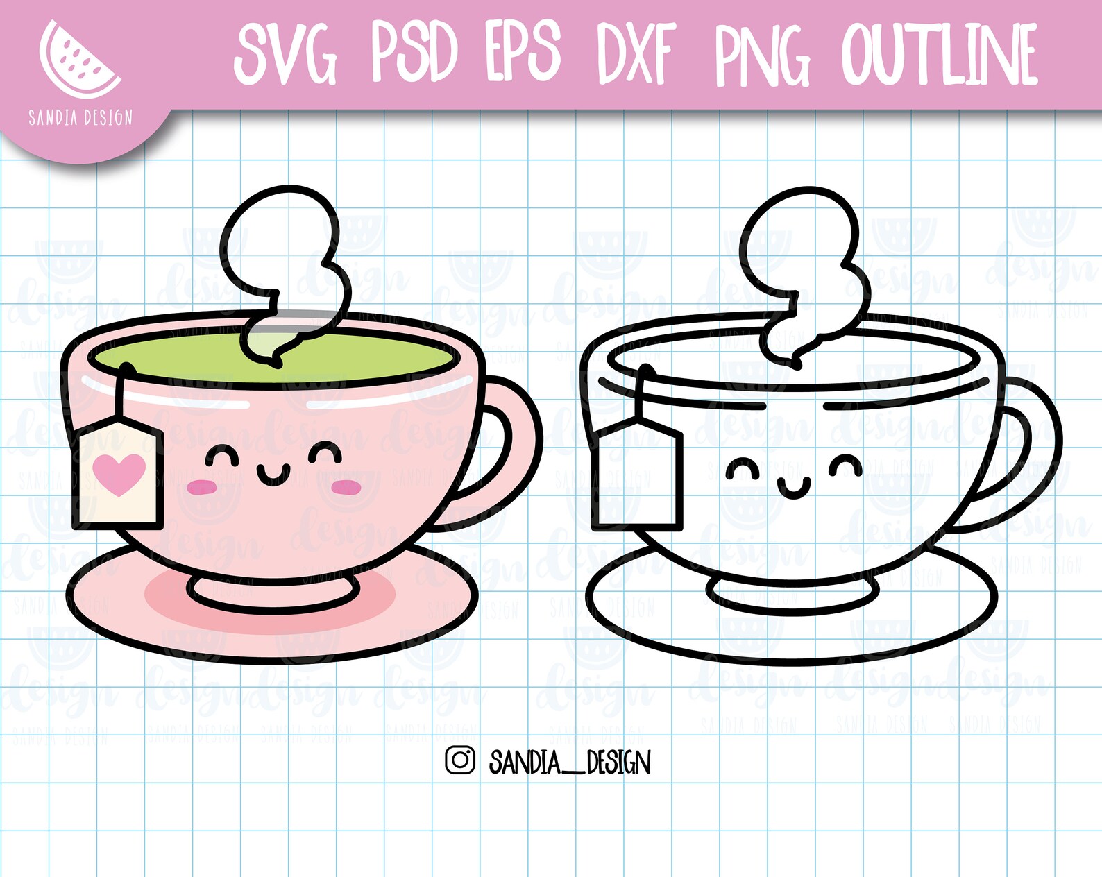 Doodle Tea Kawaii SVG PNG PSD Outline Work Personal and - Etsy