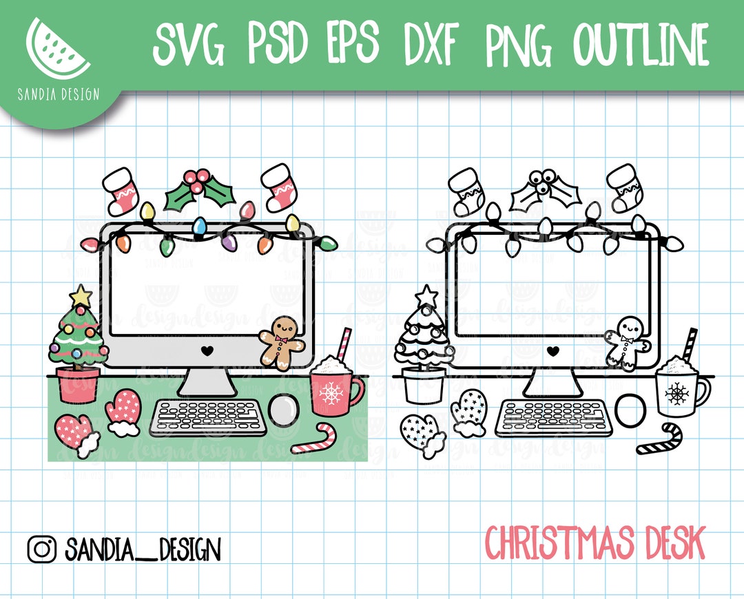 Doodle Christmas Desk, SVG, PNG, PSD, Outline, Work, Personal and ...