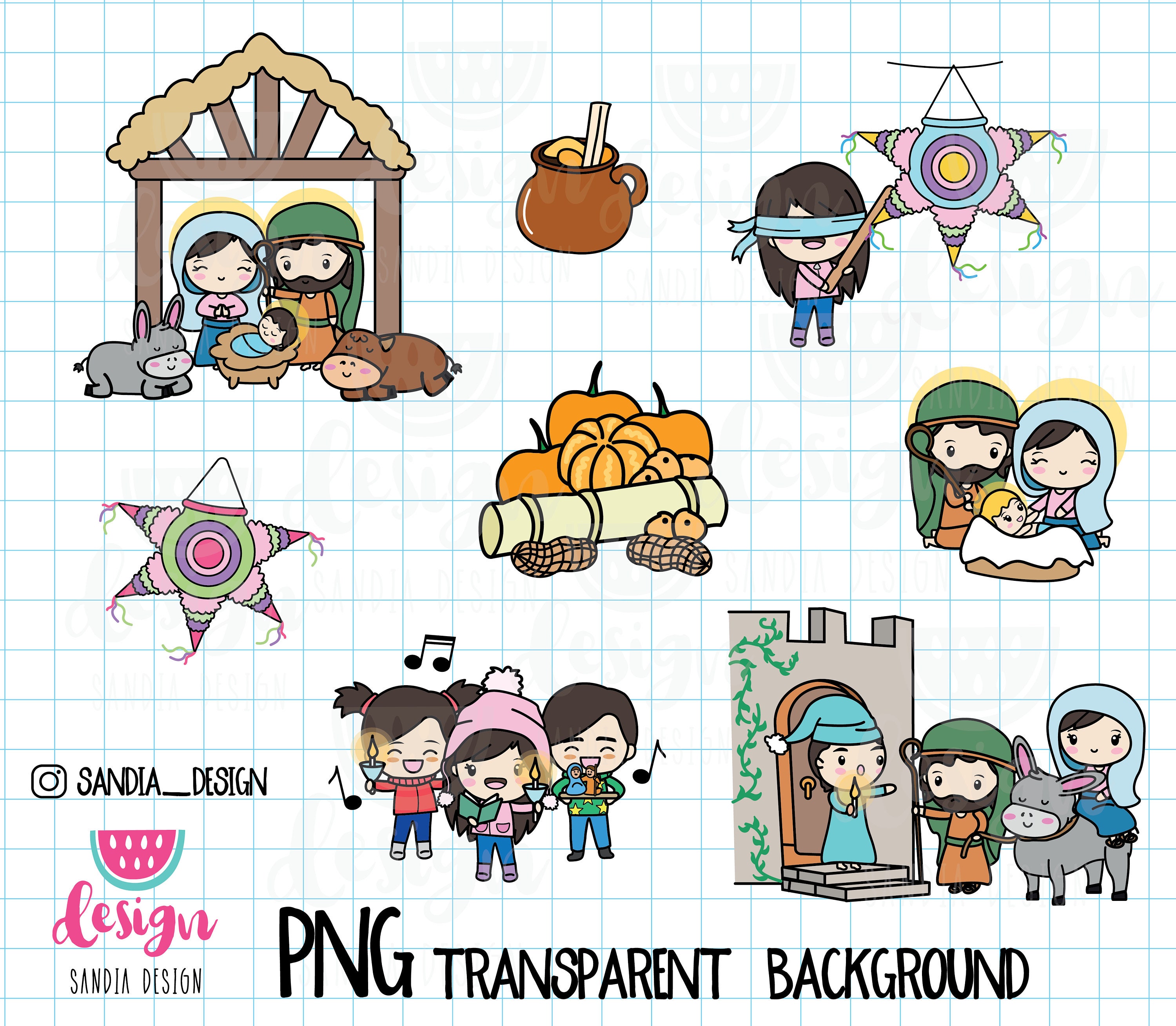 Posada mexicana Nacimiento clip art Chibi girl sticker | Etsy