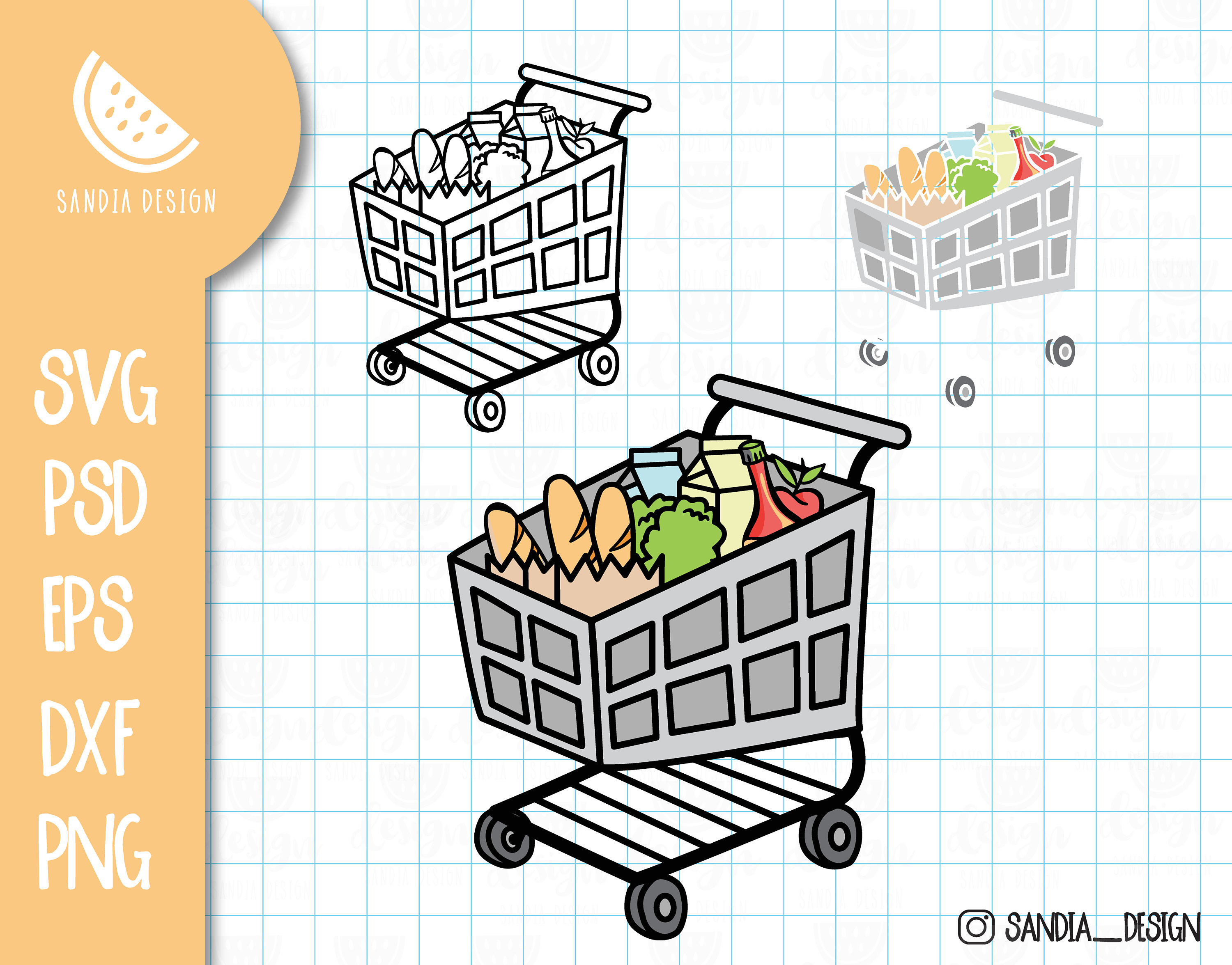 Grocery Cart SVG PNG PSD Outline Personal and Commercial - Etsy