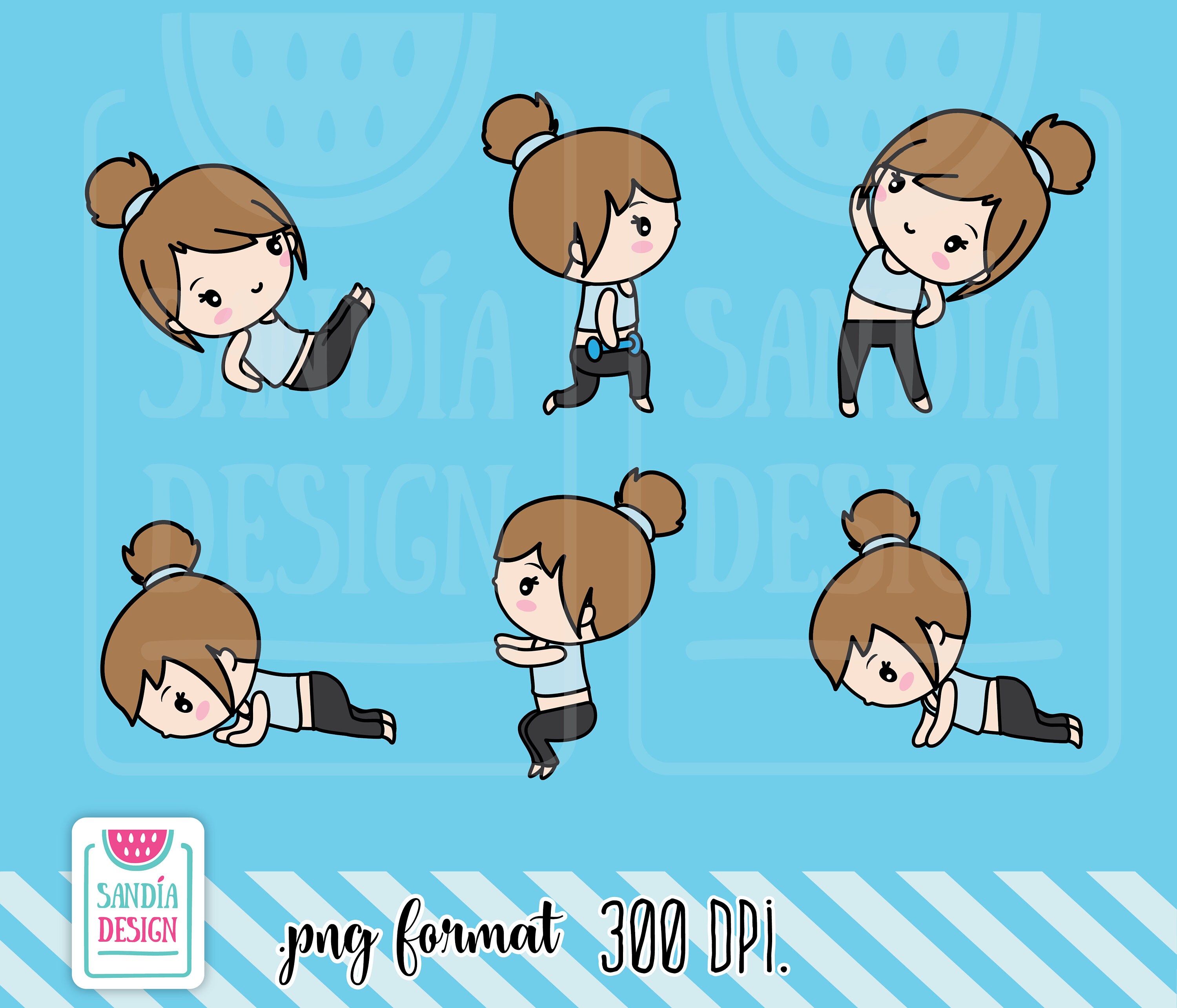 Light-haired Fitness, Clipart, Chibi Girl, Personal and Commercial Use ...