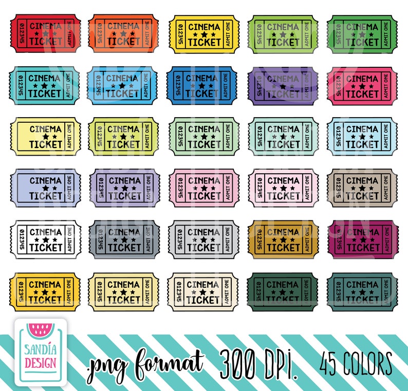 45 Doodle Cinema Ticket Clipart. Movie Time Clipart. Personal and ...