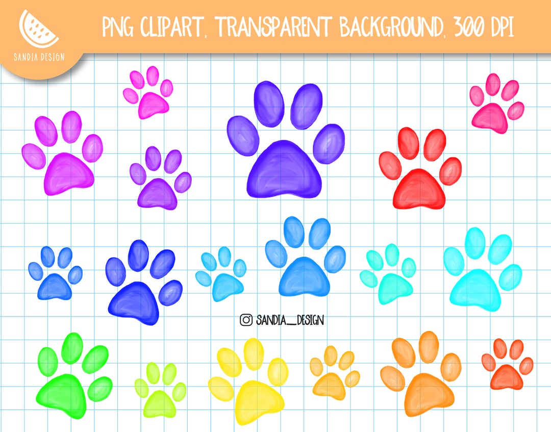 Bright Watercolor Paws Clipart, Watercolor Paw, Pet Paws, 18 Png ...