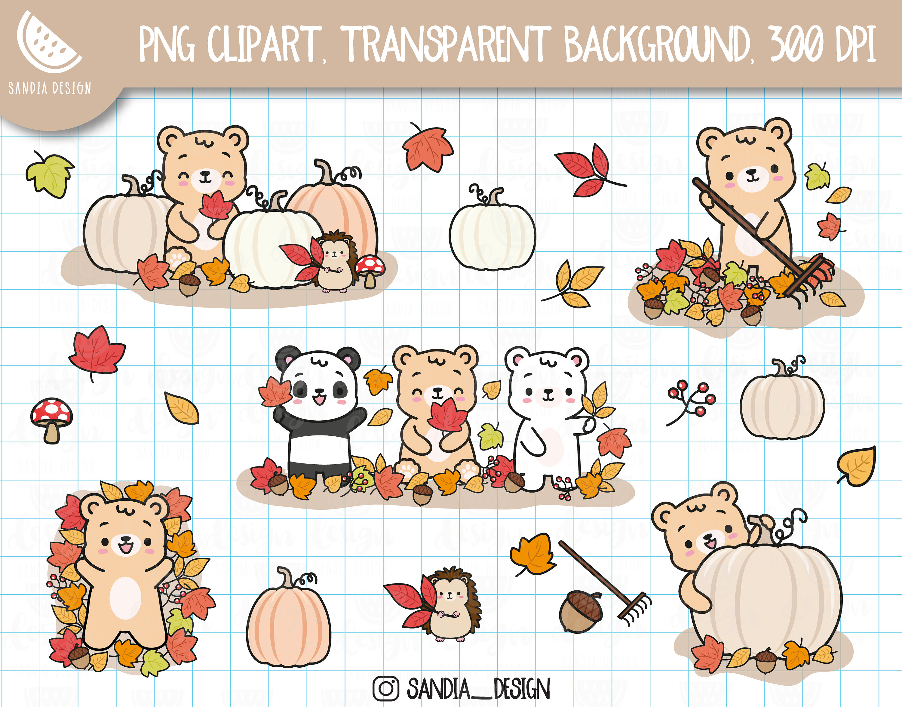 Cute Bear Clipart Fall Set. Autumn Set. Personal and - Etsy