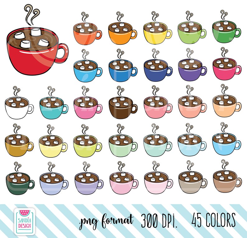 45 Doodle Hot Chocolate With Marshmallows Clipart. Personal | Etsy