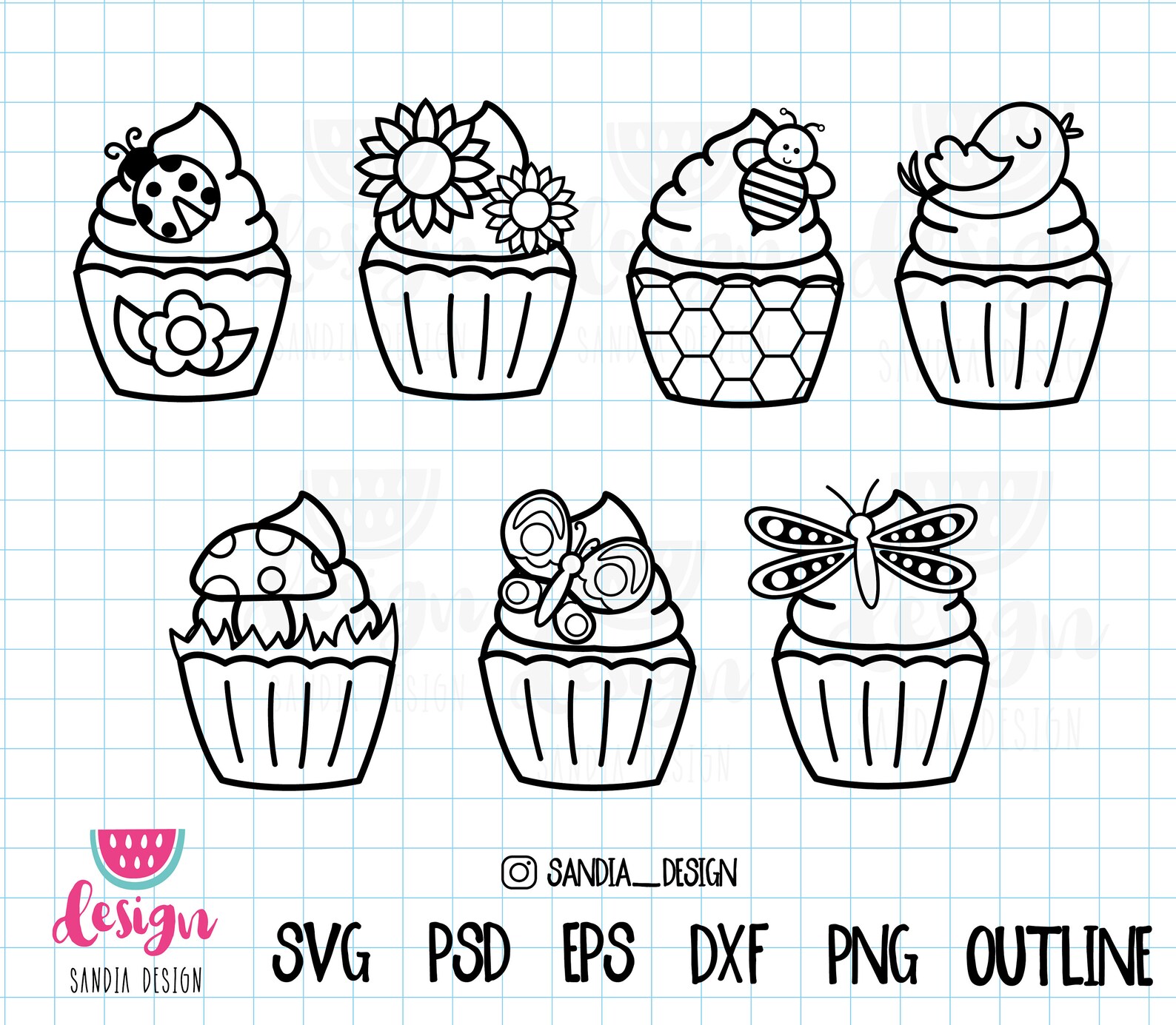 Spring Cupcake Clipart SVG PNG PSD Outline Personal and - Etsy