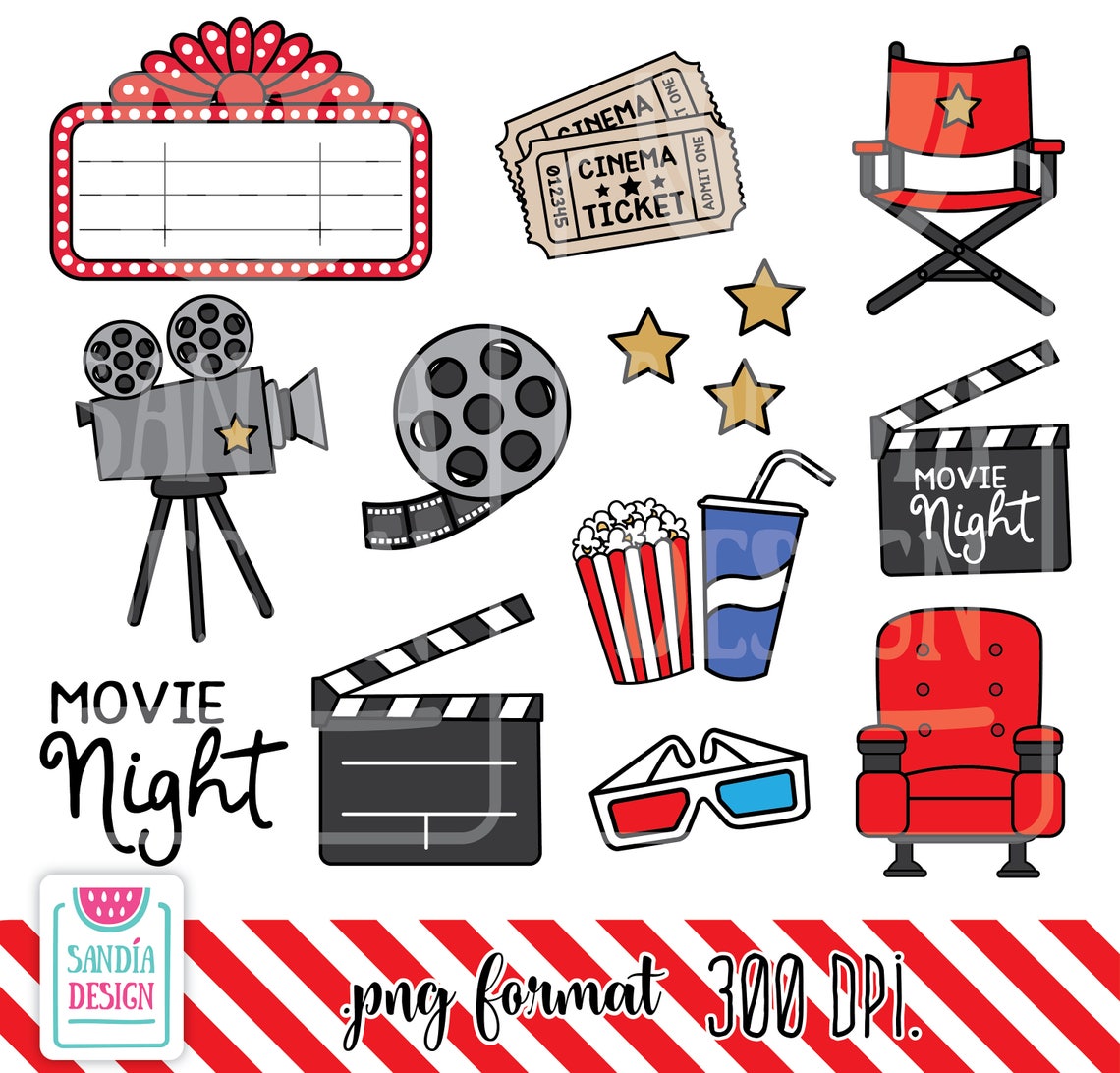 16 Doodle Movie Night Clipart. Movie Time Clipart. Personal | Etsy