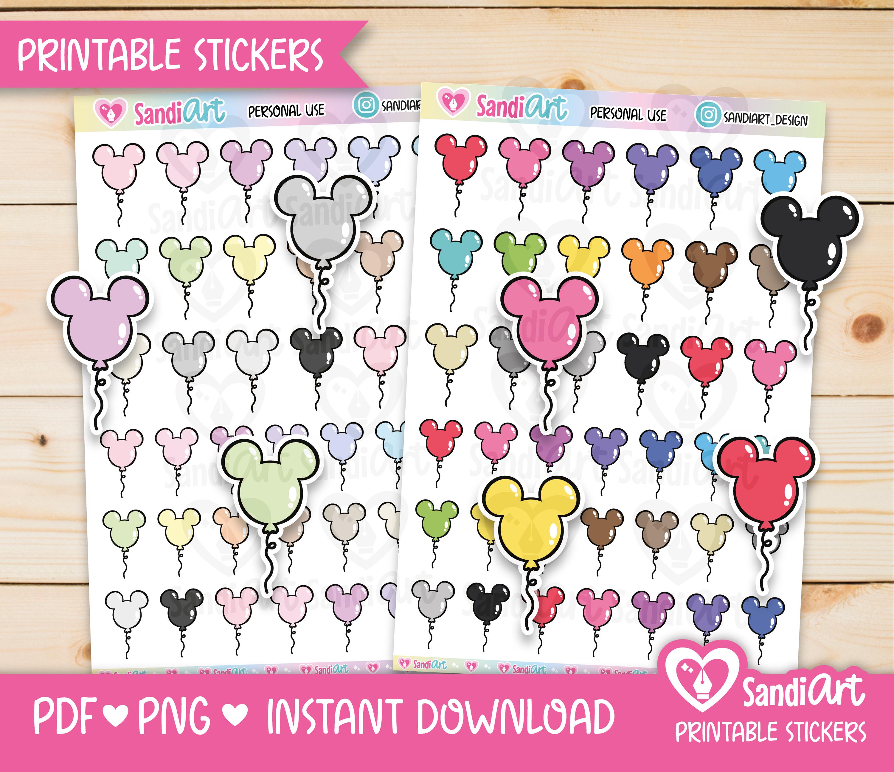 Mouse Ears Balloons Printable Planner Stickers, Birthday Balloons ...