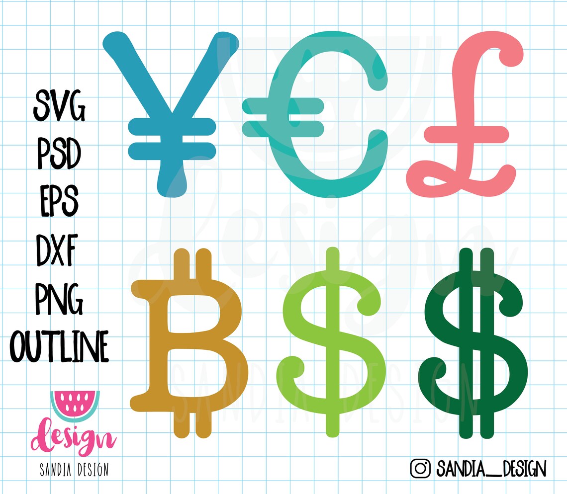 Doodle Currency SVG PNG PSD Outline Dollar Yen Peso - Etsy