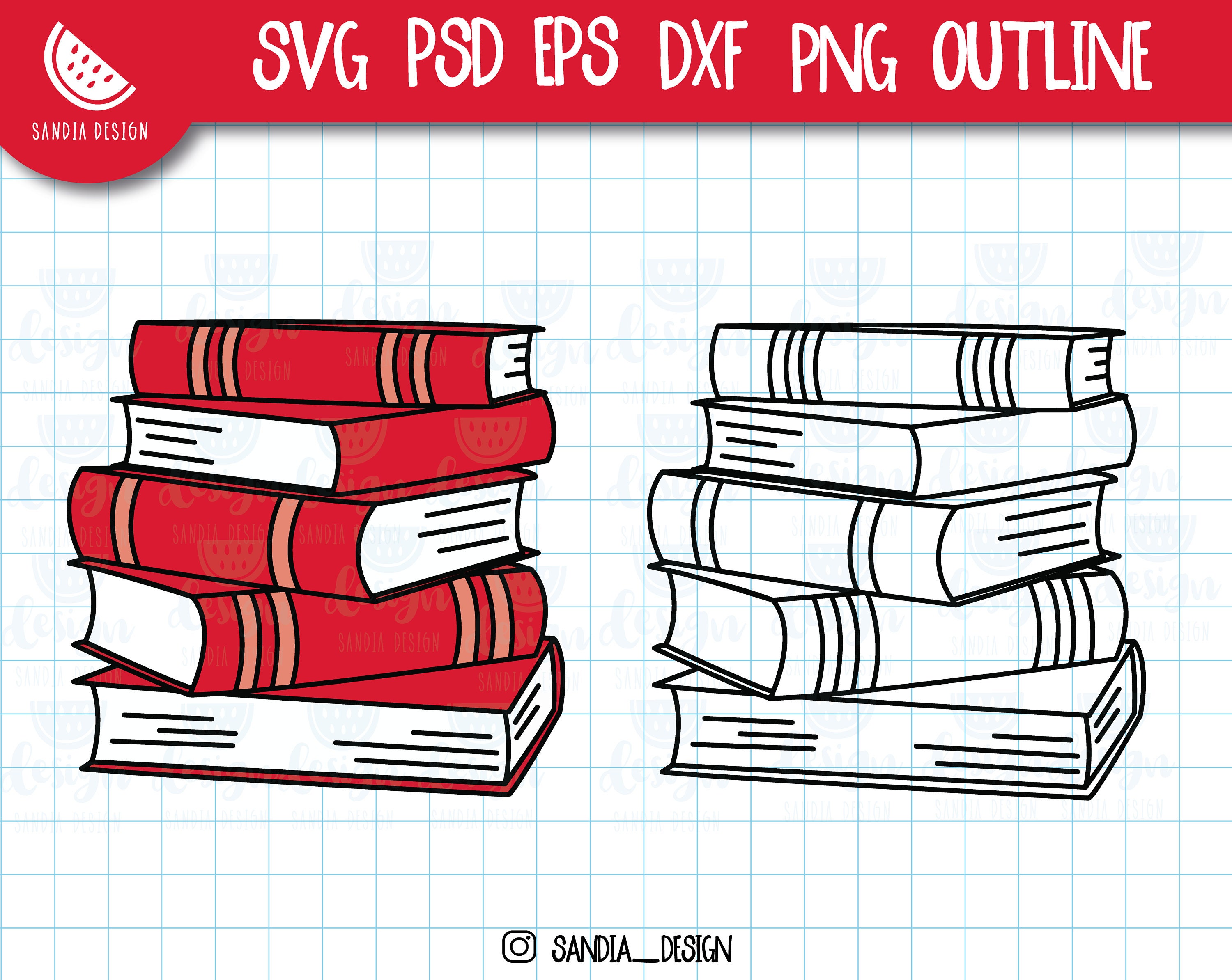 Doodle Books, Stack of Books, SVG, PNG, Psd, Outline, Personal and ...