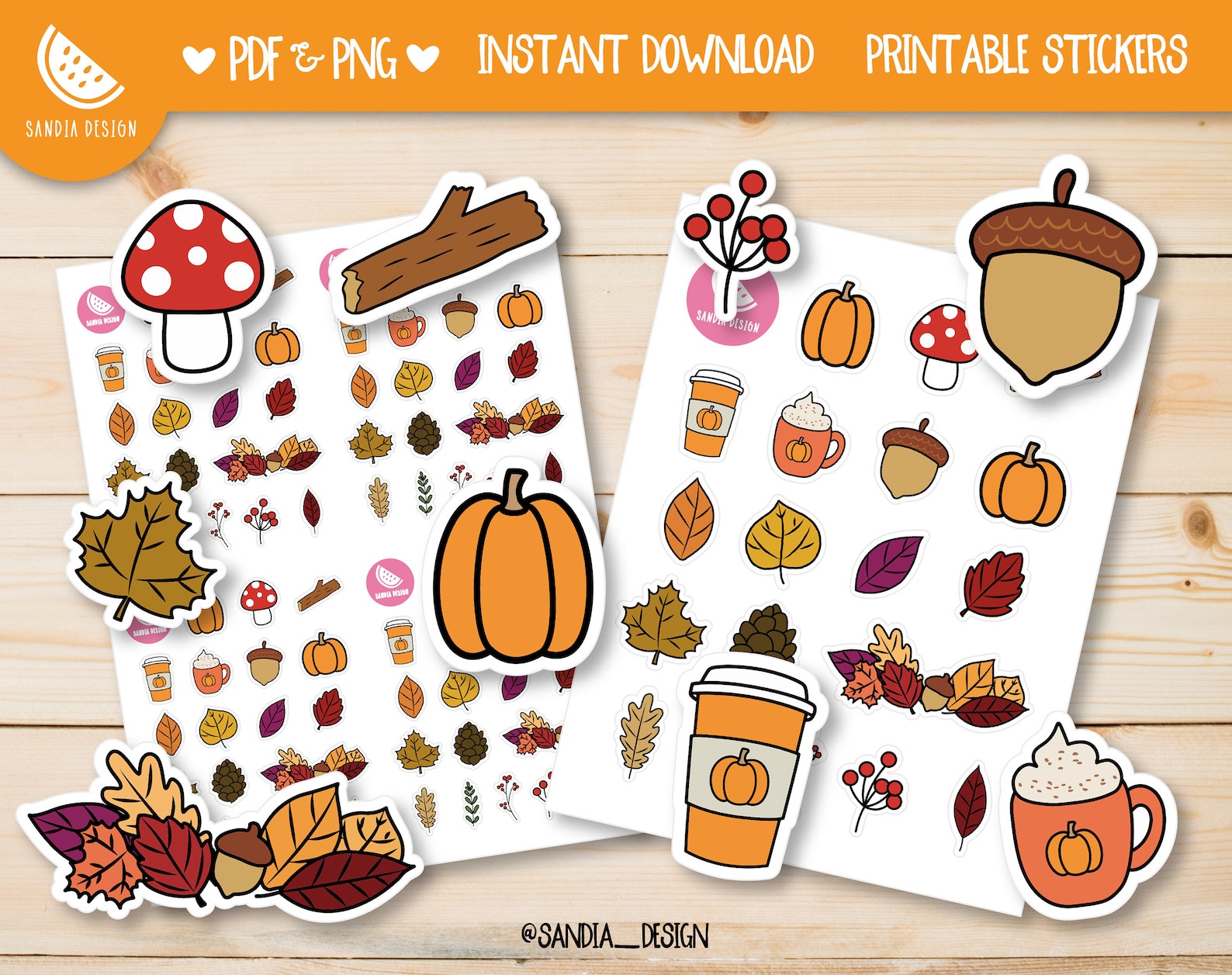 Printable Stickers Sheet Doodle Fall Set Stickers Doodle - Etsy