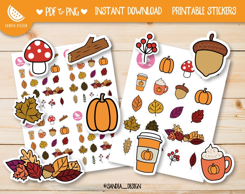 Printable Stickers Sheet Doodle Fall Set Stickers Doodle - Etsy