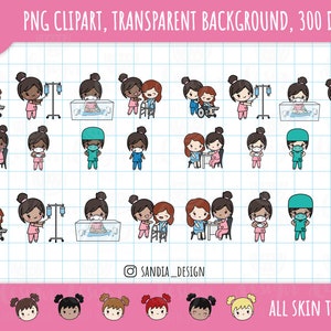 Chibi, Nurse, Girls Bundle Clipart, All Skin and Hair Tones. Chibi Girl ...