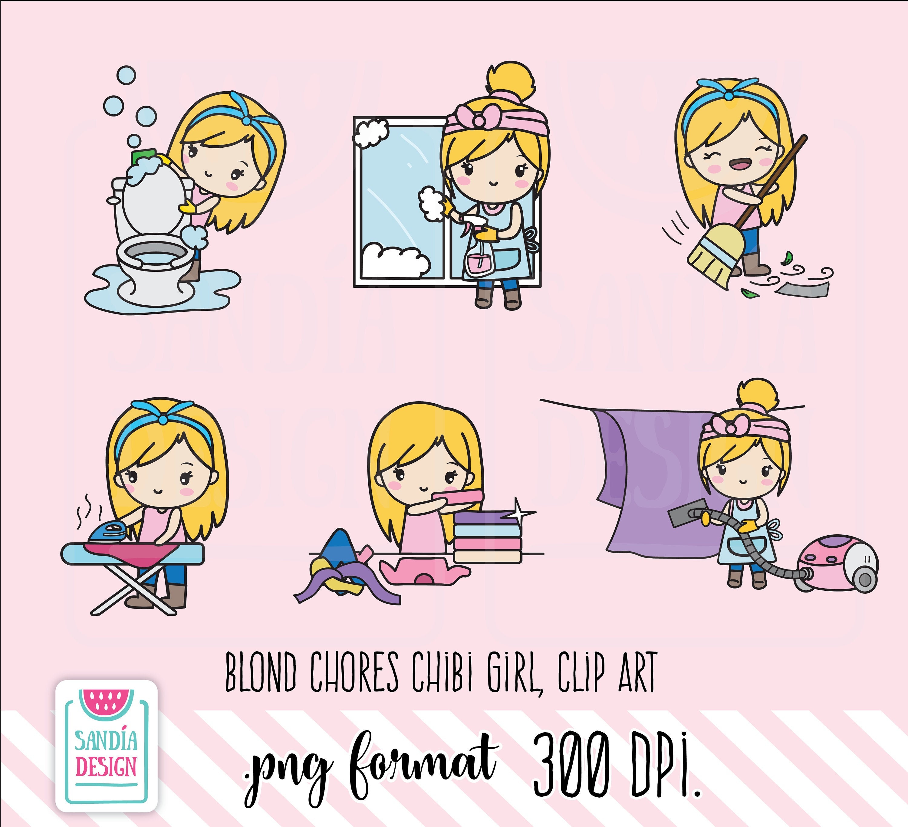 Blond Chores, Clipart, Chibi Girl, Personal and Commercial Use - Etsy