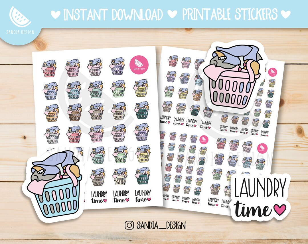 Printable Stickers Sheet, Printable Planner Stickers. Doodle Laundry ...