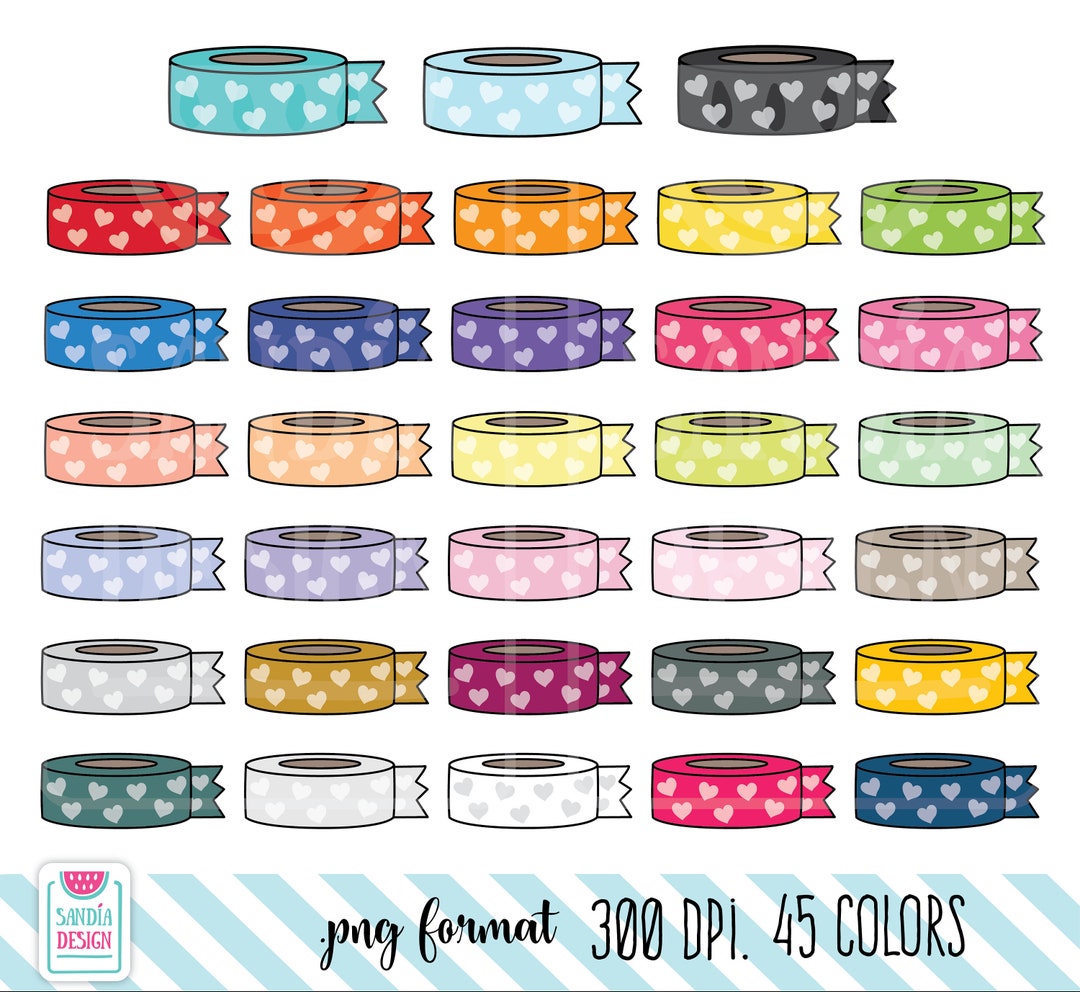 90 Doodle Washi Tape With Hearts Clipart. Personal and Commercial Use ...