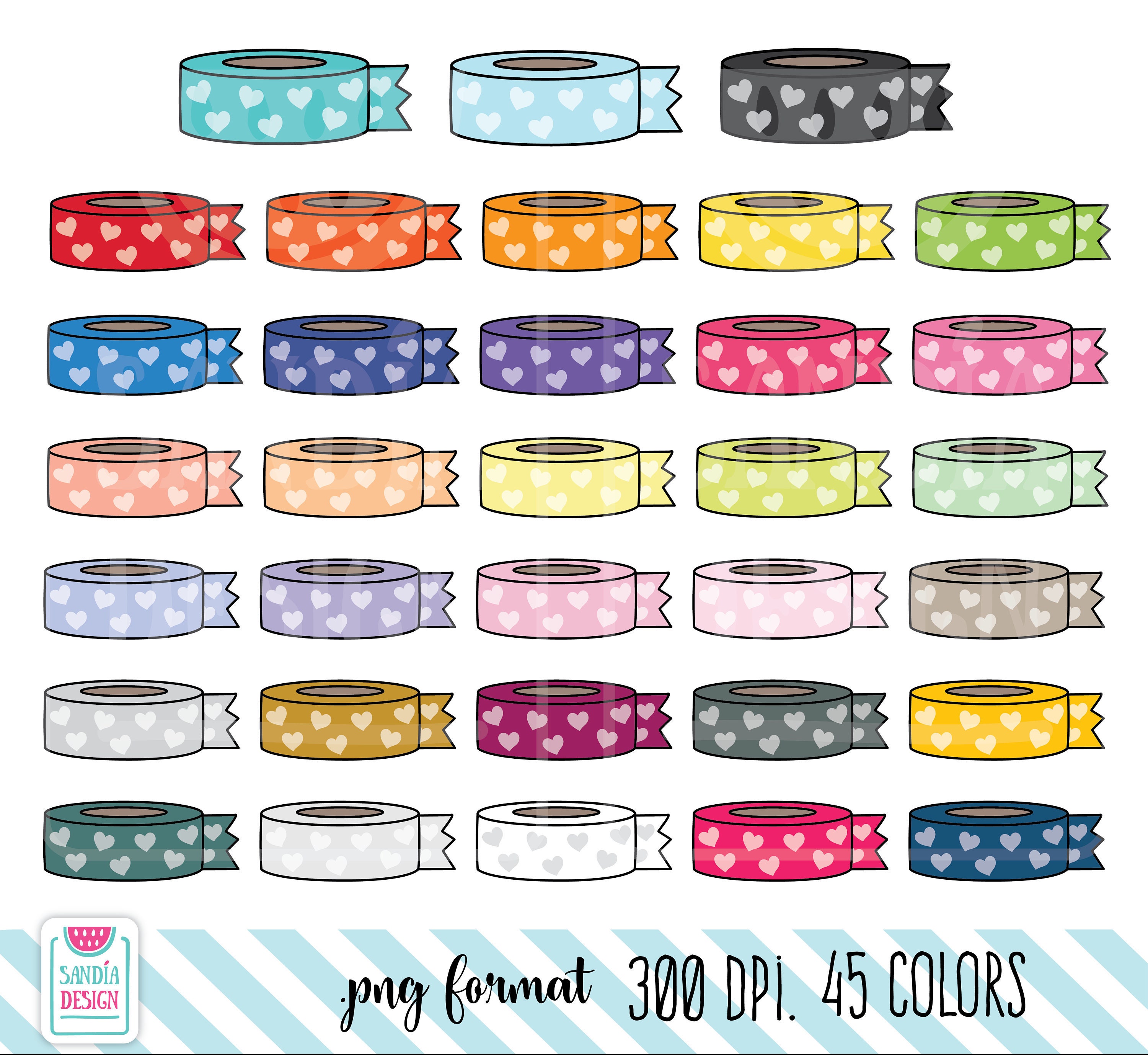 90 Doodle Washi Tape with Hearts Clipart. Personal and | Etsy