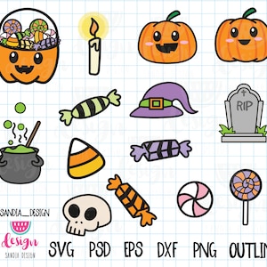 Doodle Halloween Clipart. Kawaii Ghost, Digital Stamp, PNG, SVG. PSD ...