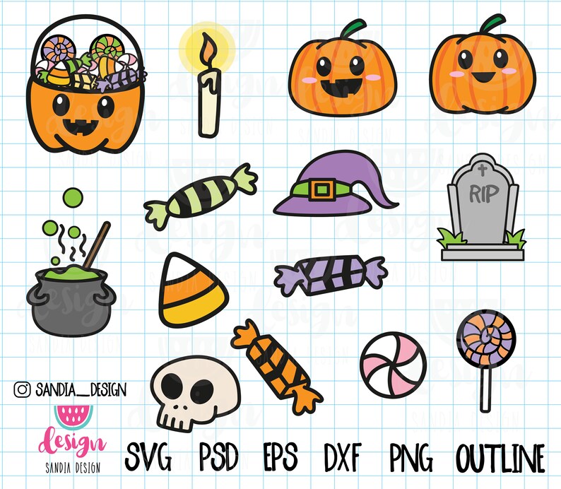 Doodle Halloween Clipart. Kawaii Ghost Digital Stamp PNG - Etsy