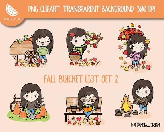 Dark-haired Fall Bucket List Set 2 Clipart Autumn Chibi | Etsy