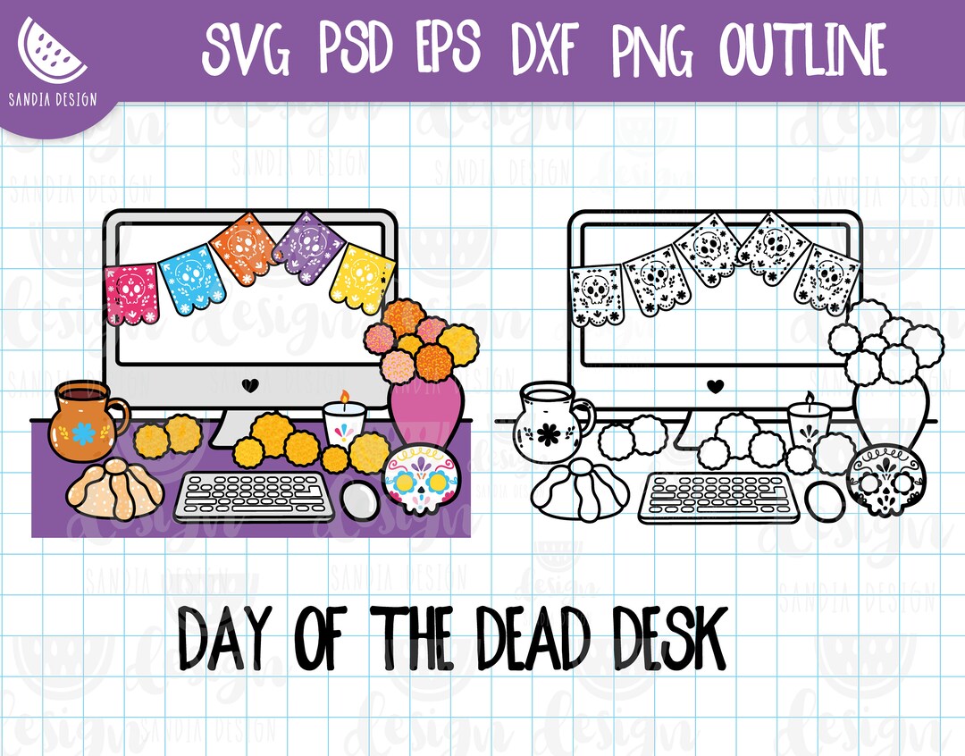 Doodle Day of the Dead Desk, SVG, PNG, PSD, Outline, Work, Personal and ...