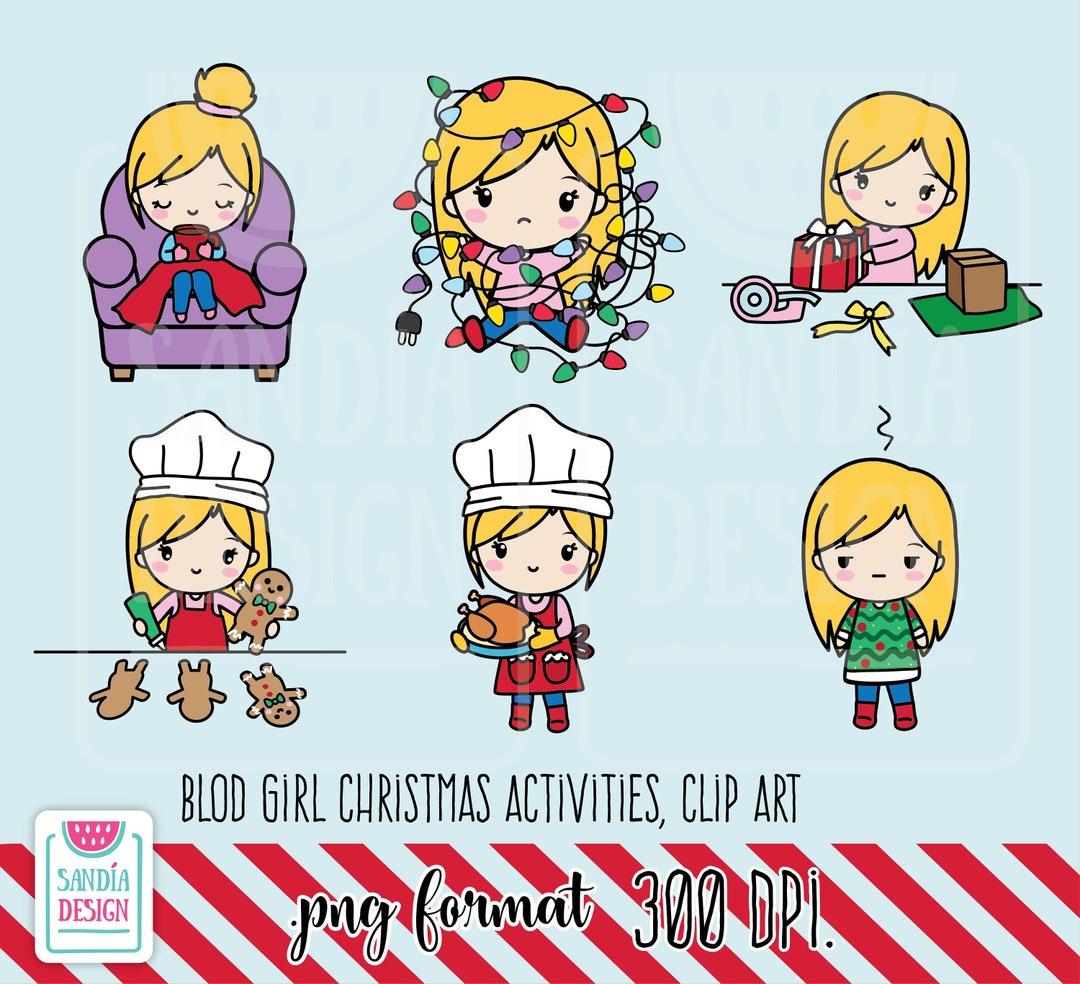 Blond Christmas Girls Set 2 Clipart Chibi Girl Personal And