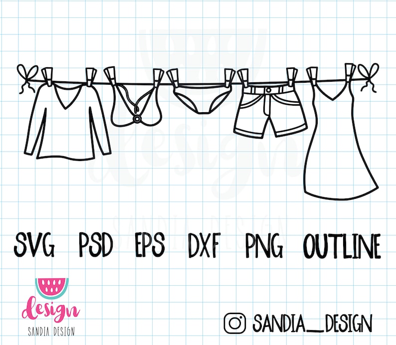 Doodle Clothesline Clothes Line SVG PNG PSD Outline - Etsy